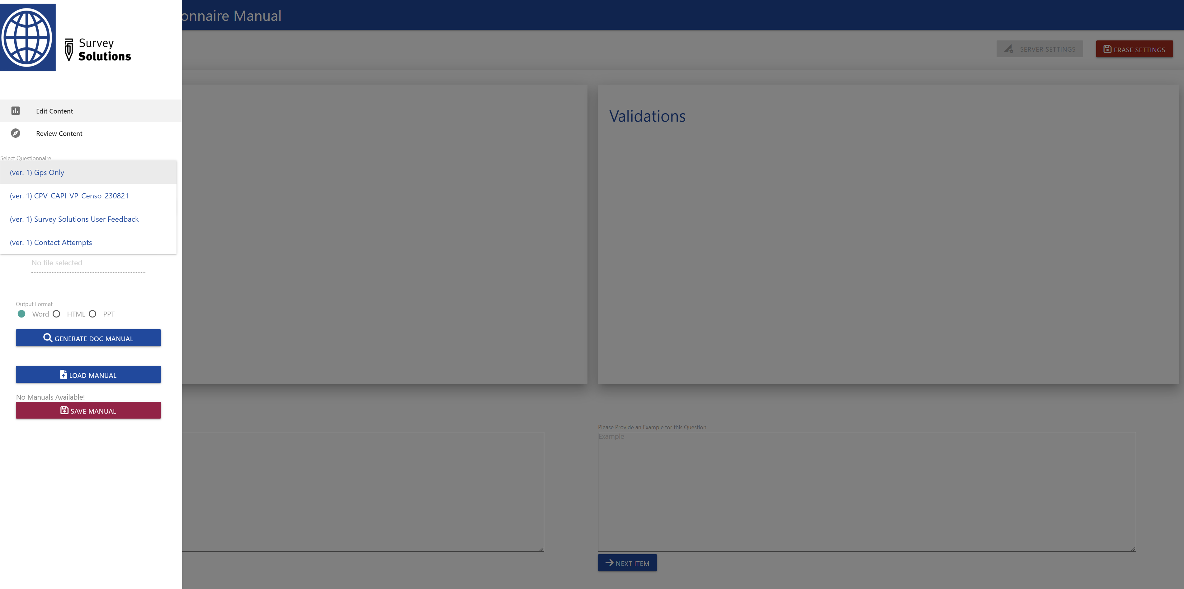 Using the Questionnaire Manual Application Interactively • susoquestionnairemanual